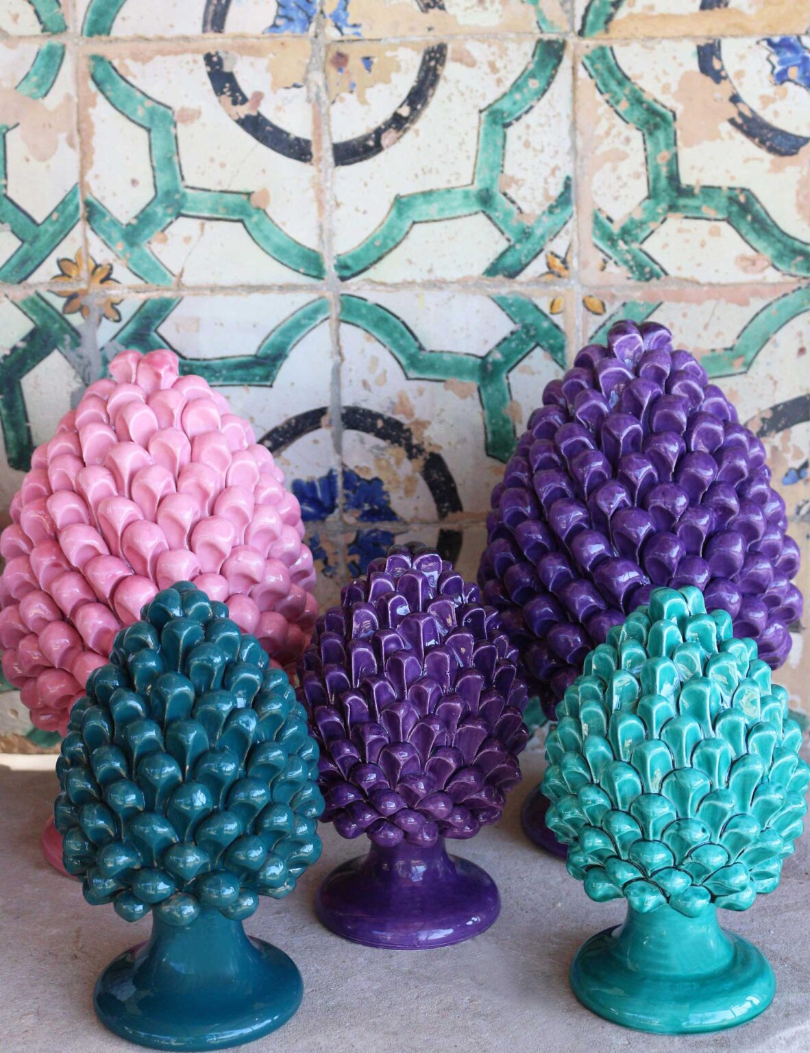 Sicilian ceramic pine cone color rose quartz 30cm | Maremoro